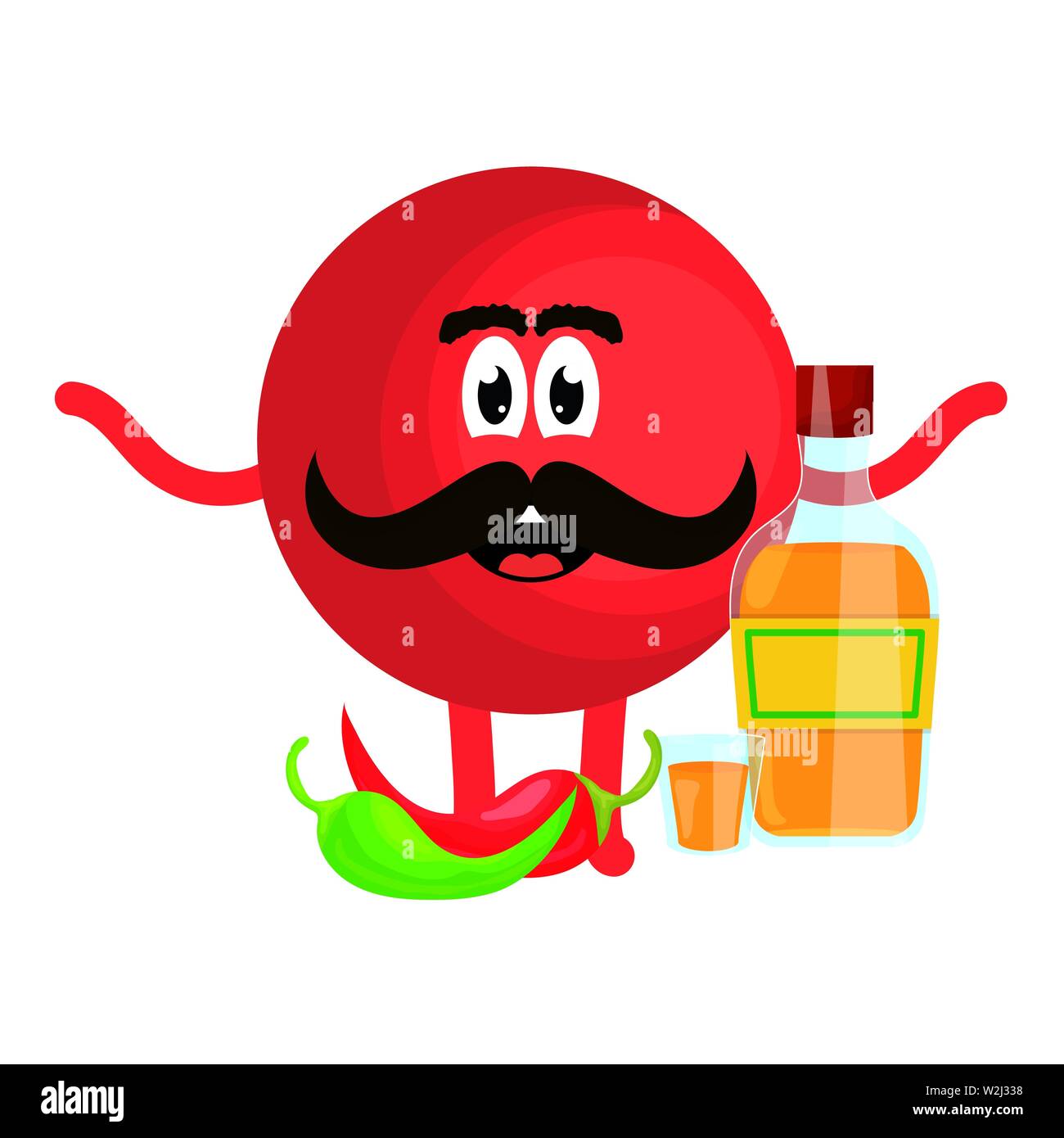 mexican emoji character with tequila and chilli pepper vector ...