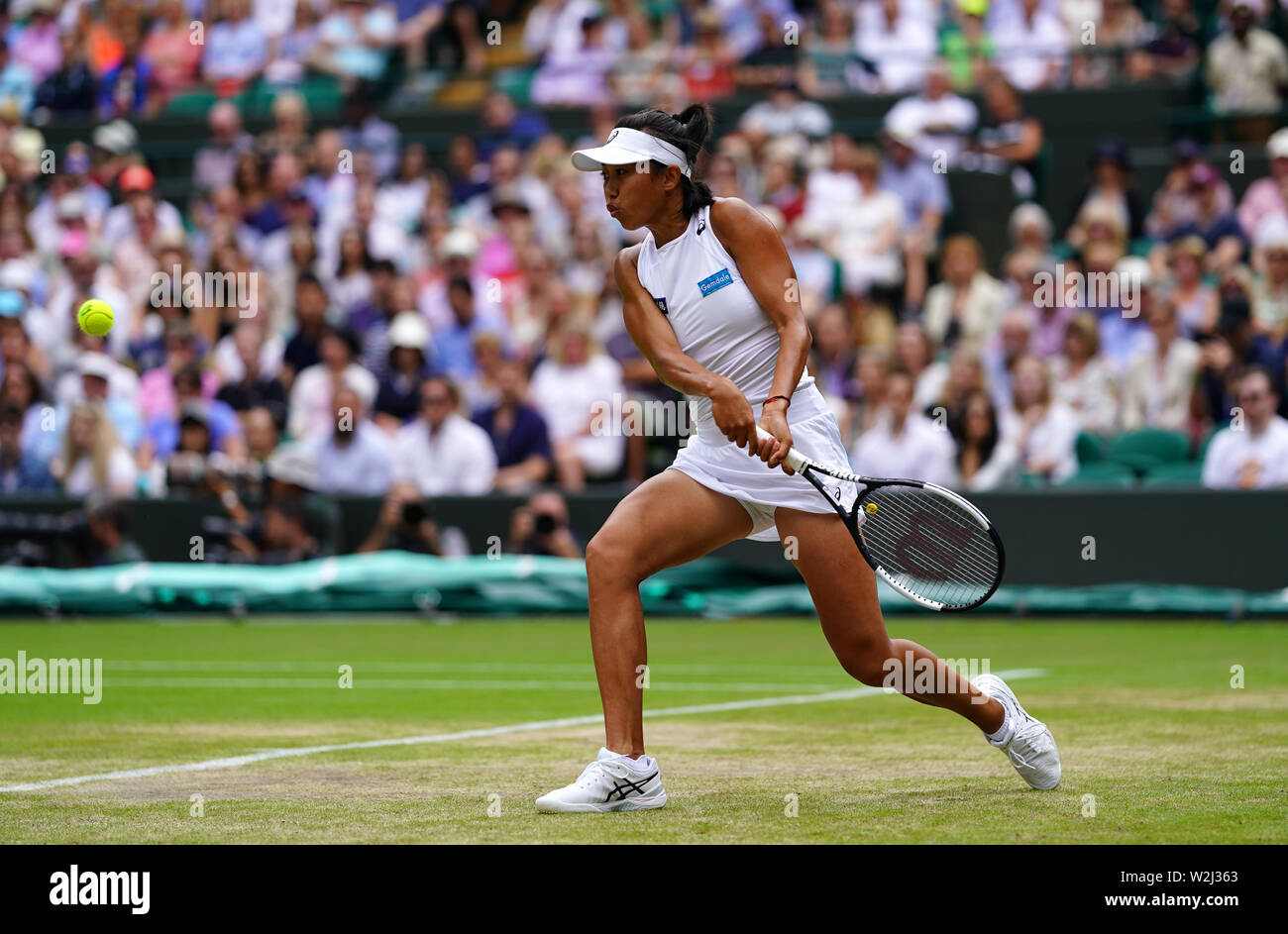 Shuai Zhang in action against Simona Halep on day eight of the ...