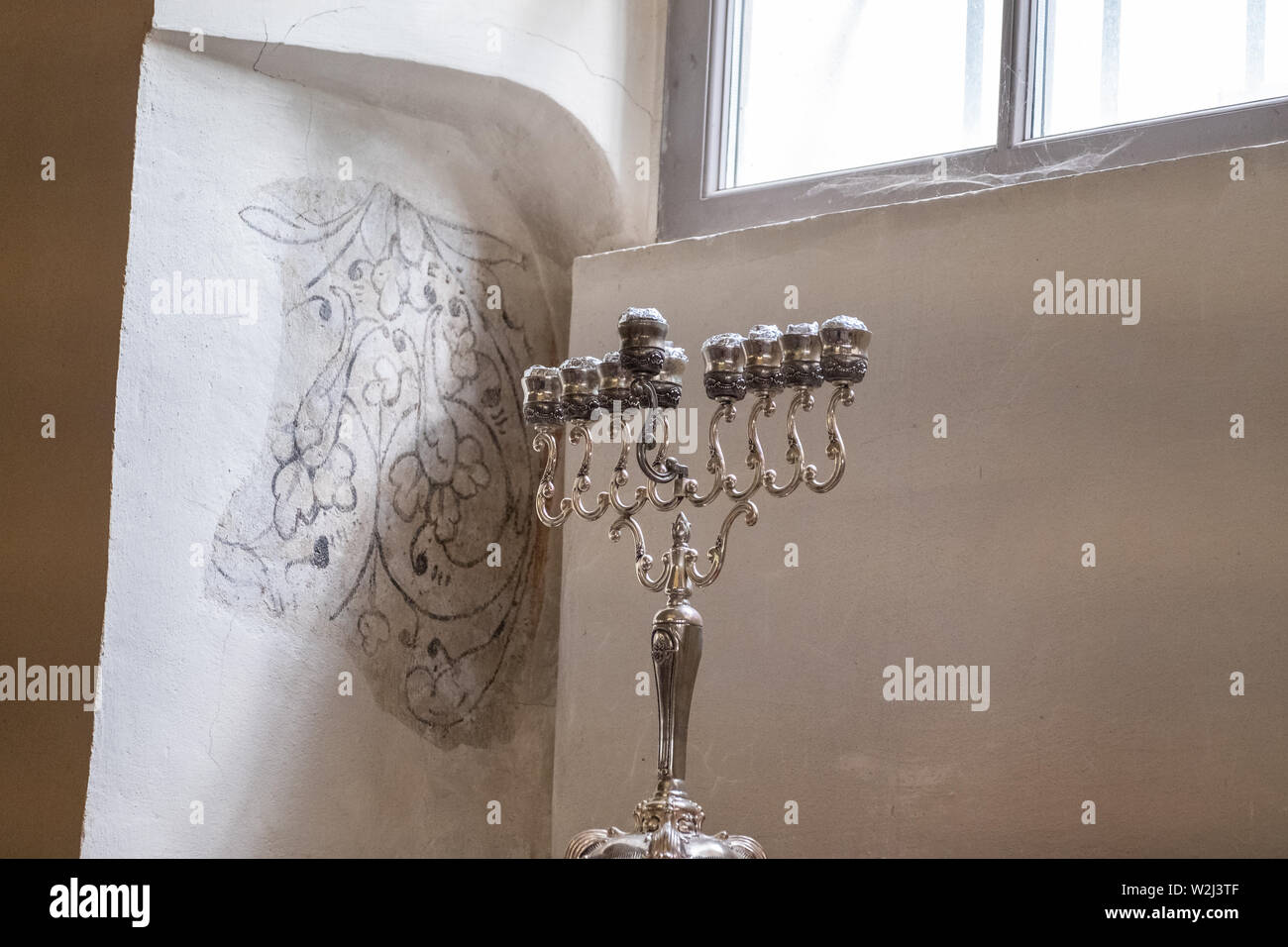 Menorah in the interior of the Kupa Synagogue in Kazimierz, the ...