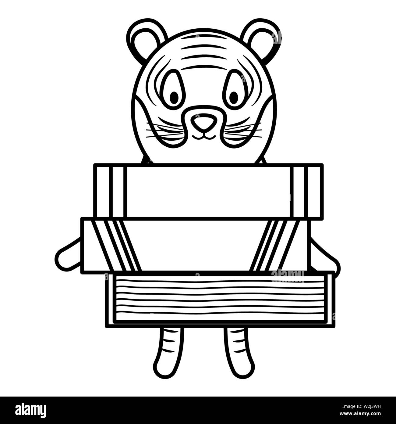 cute tiger with books childish character vector illustration design ...