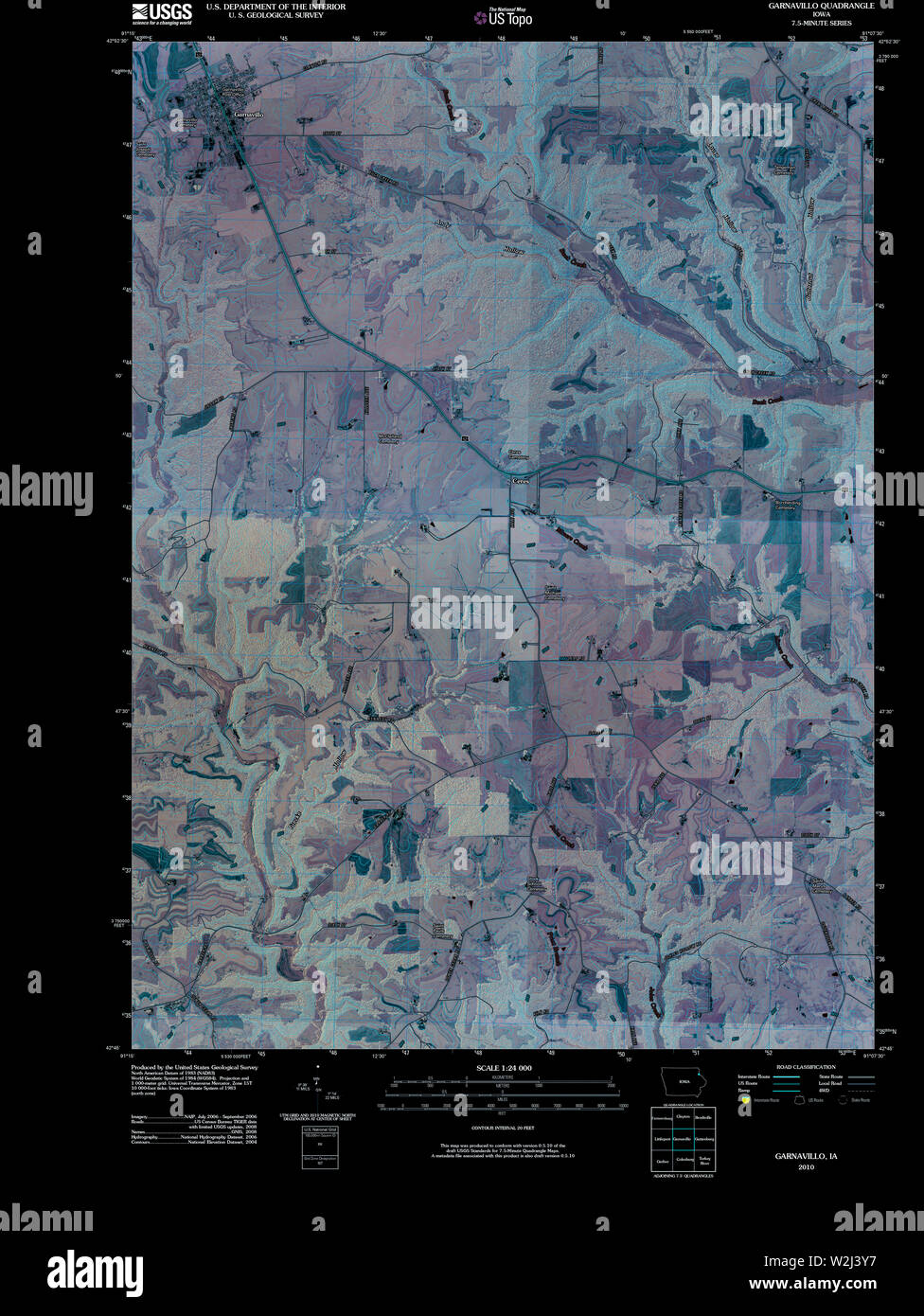 USGS TOPO Map Iowa IA Garnavillo 20100427 TM Inverted Restoration Stock ...