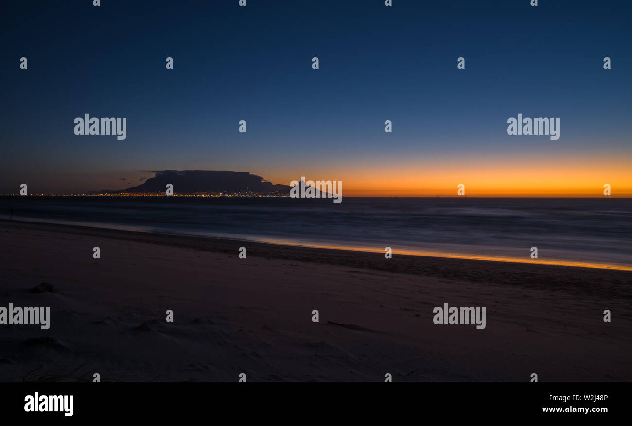 Night view of Table Mountain and Cape Town, South Africa Stock Photo ...