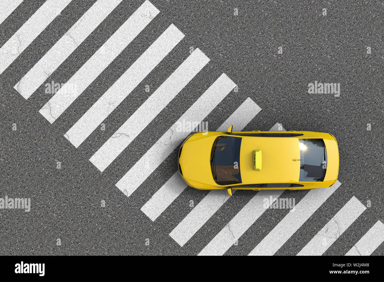 3D rednering of an overhead view of a yellow taxi over a pedestrian ...