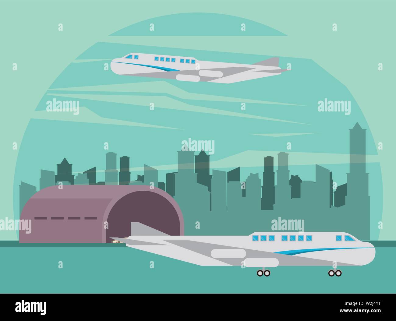 transportation commercial passengers airplane cartoon Stock Vector ...