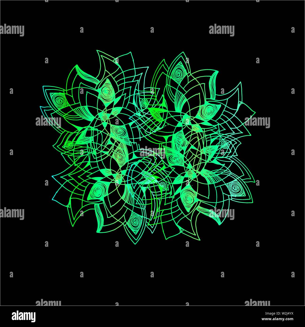 Neon illustration of a mandala flower with patterns, ornaments, an idea ...