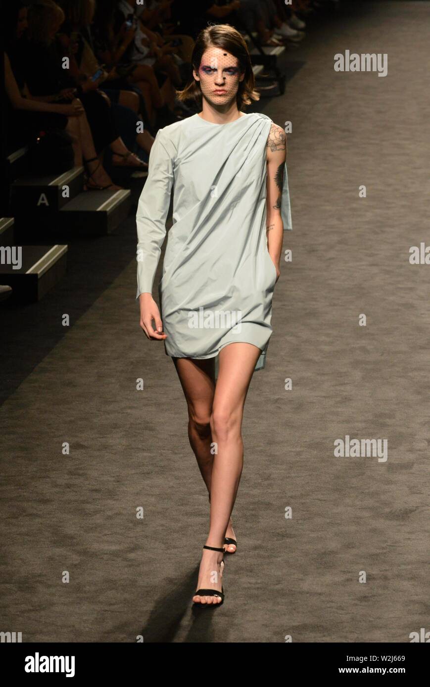 Madrid, Spain. 09th July, 2019. Model at collection runway a creation ...