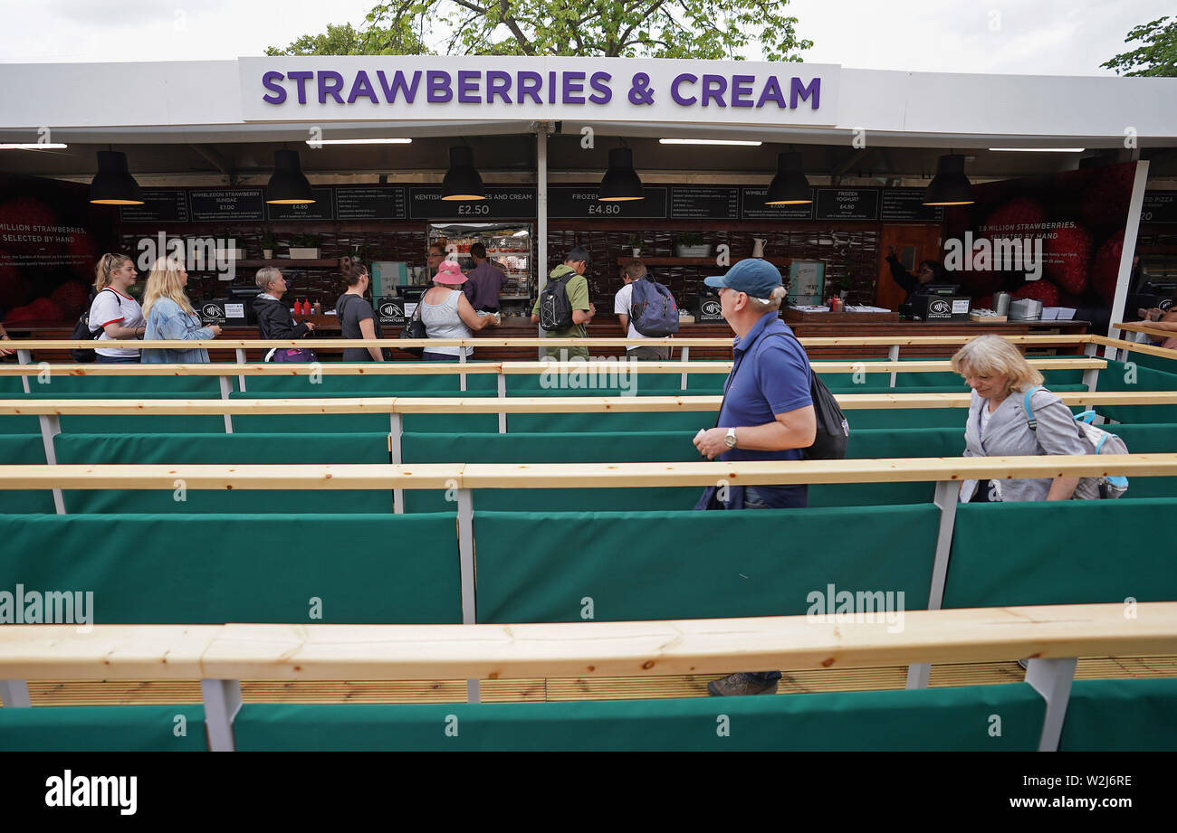 The strawberries and cream stand on day eight of the Wimbledon ...