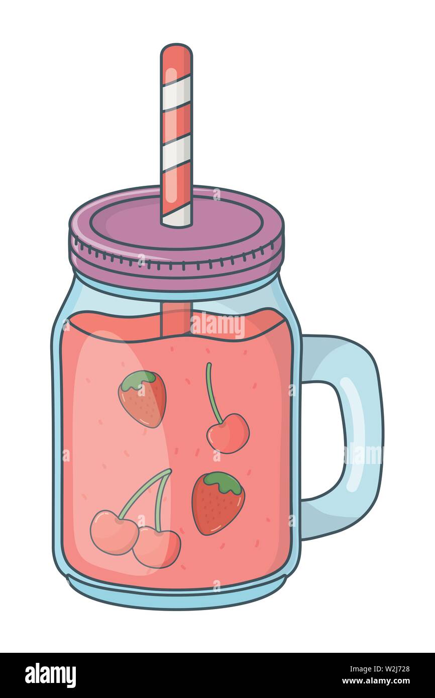 delicious tasty refresh red fruits juice mason jar cartoon vector ...