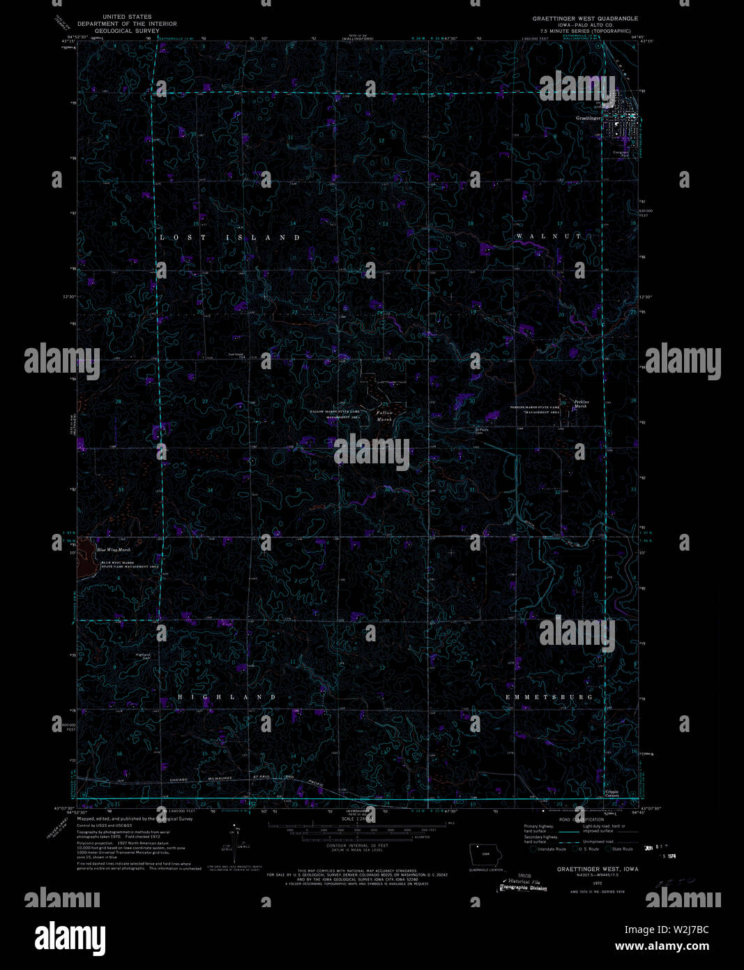 USGS TOPO Map Iowa IA Graettinger West 174739 1972 24000 Inverted ...