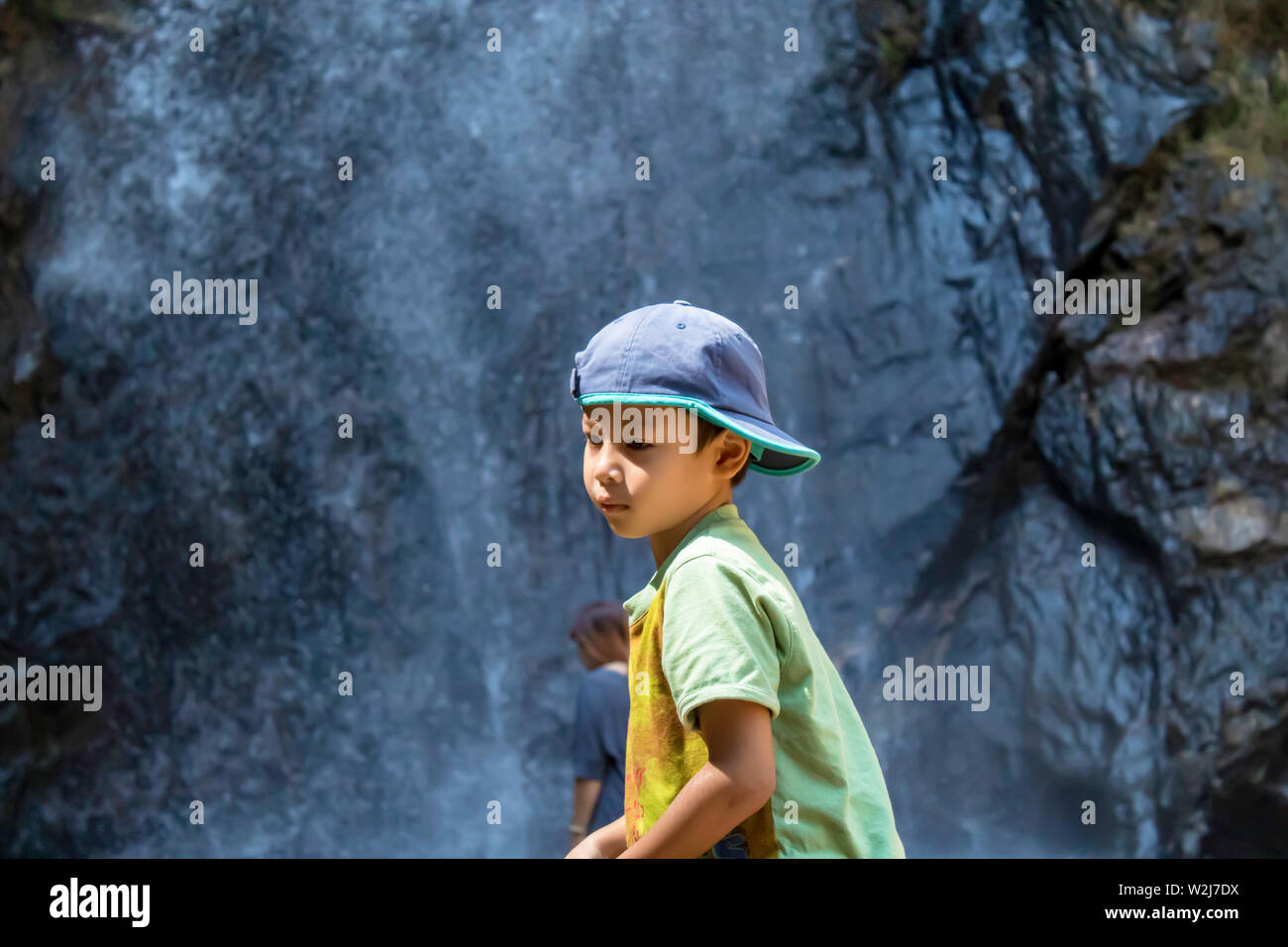 Portrait asean boy Background Chok Kra-Din WaterFalls at Kanchanaburi ...