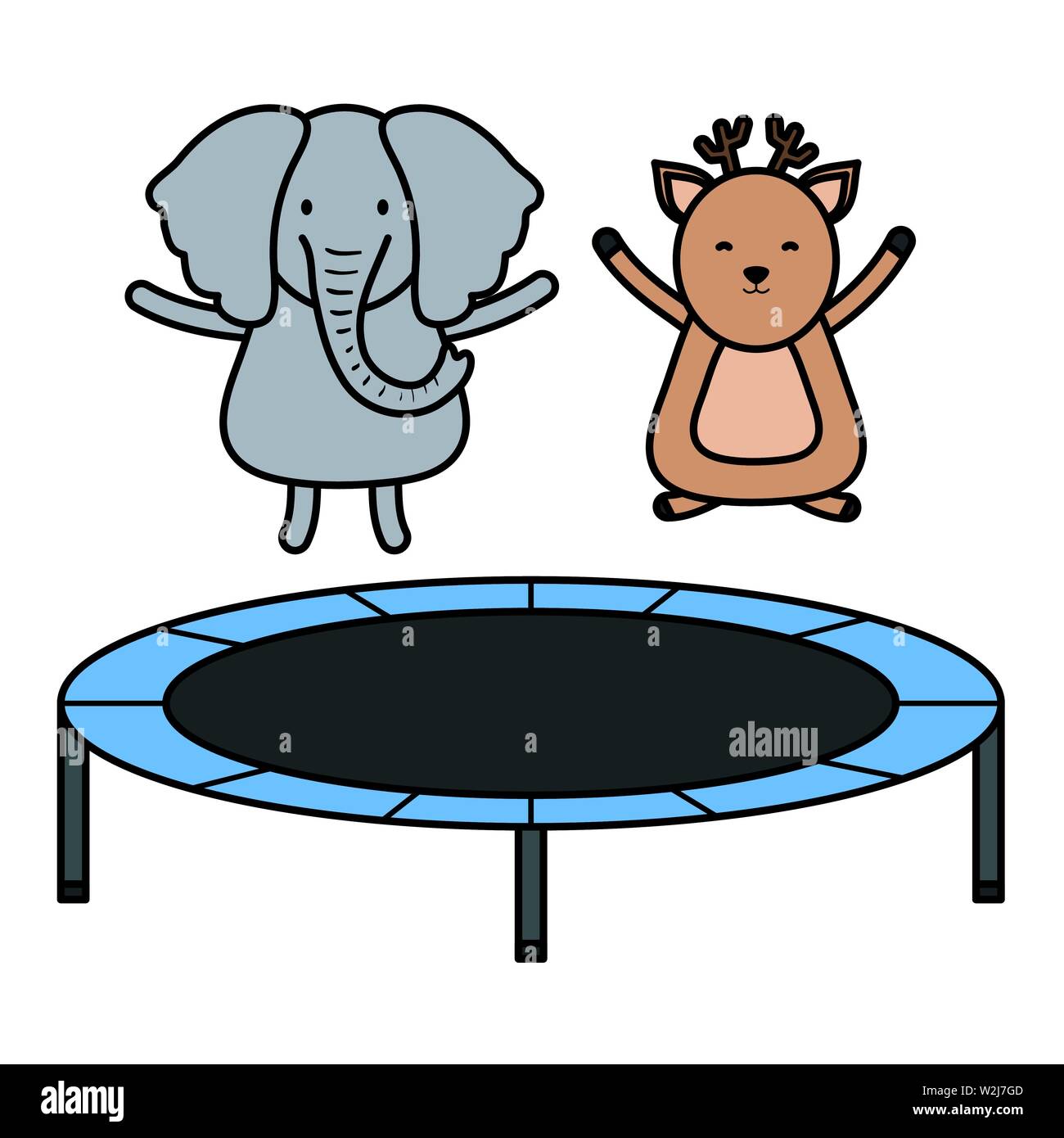 cute elephant and reindeer in elastic trampoline vector illustration ...