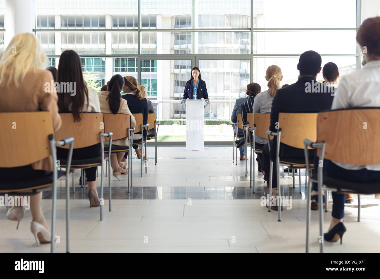 Young Asian female executive doing speech in conference room Stock ...