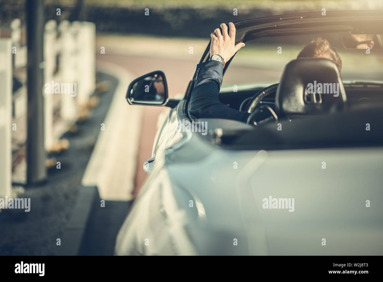 Convertible Drive in Style. Caucasian Men Driving Cabriolet During Hot ...