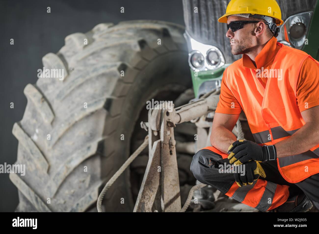 Modern Construction Heavy Duty Vehicle Operator. Caucasian Road ...
