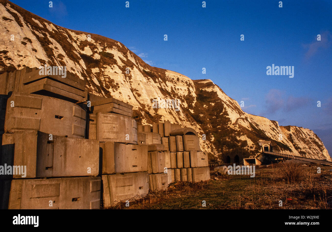 Channel Tunnel works in mid 1970's Dover-Folkestone Kent England. Shows ...