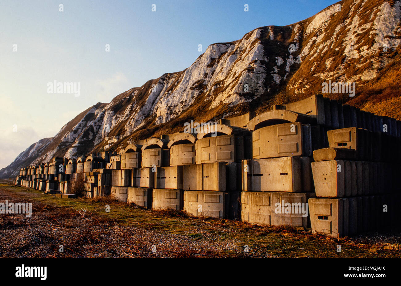Channel Tunnel works in mid 1970's Dover-Folkestone Kent England. Shows ...