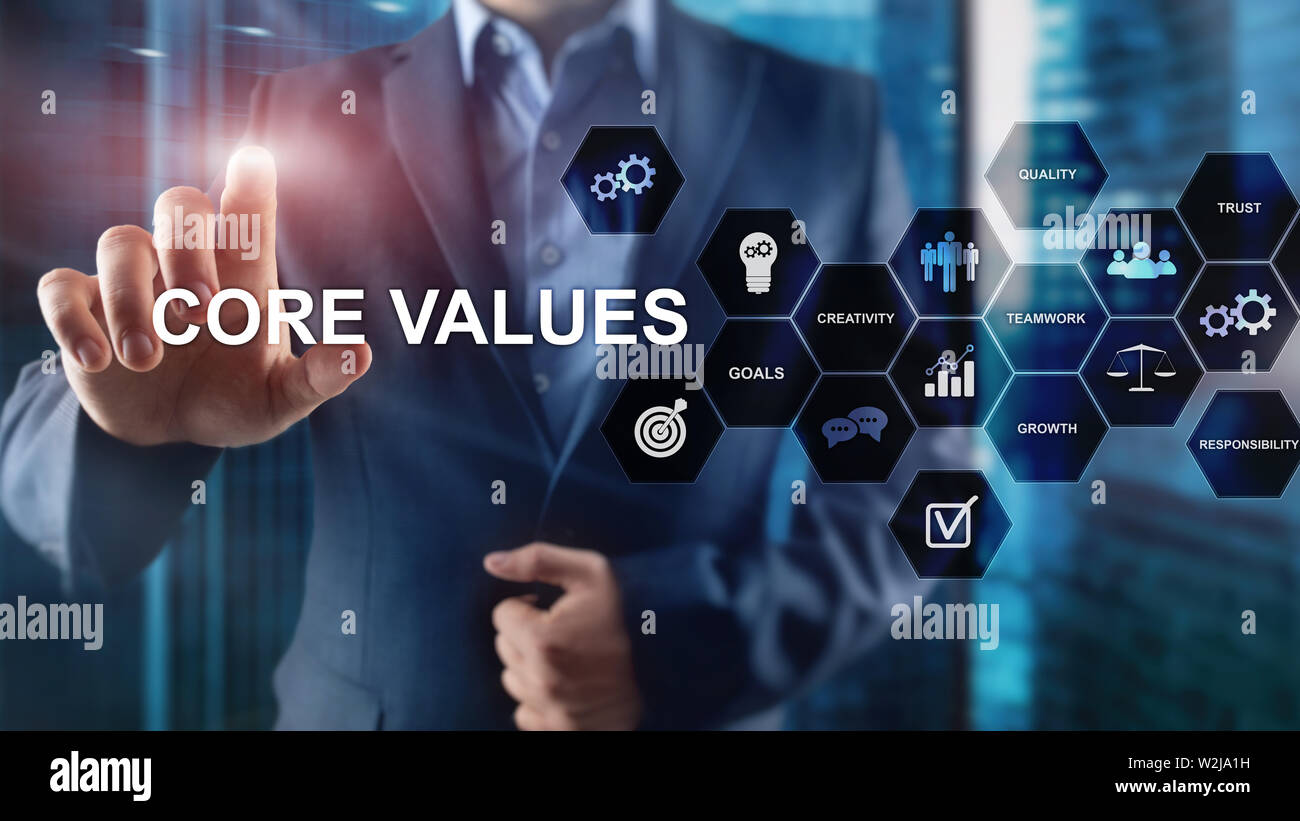 Core values concept on virtual screen. Business and finance solutions ...