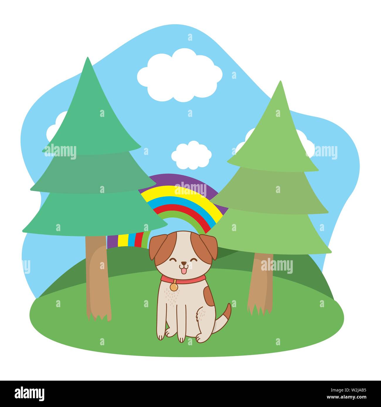 cute pet little animal dog outdoor scene cartoon vector illustration ...