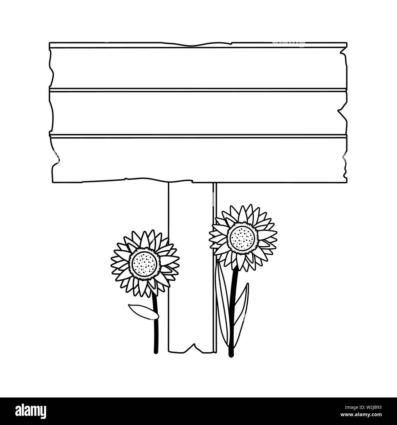wooden sign frame with flowers cartoon vector illustration graphic ...
