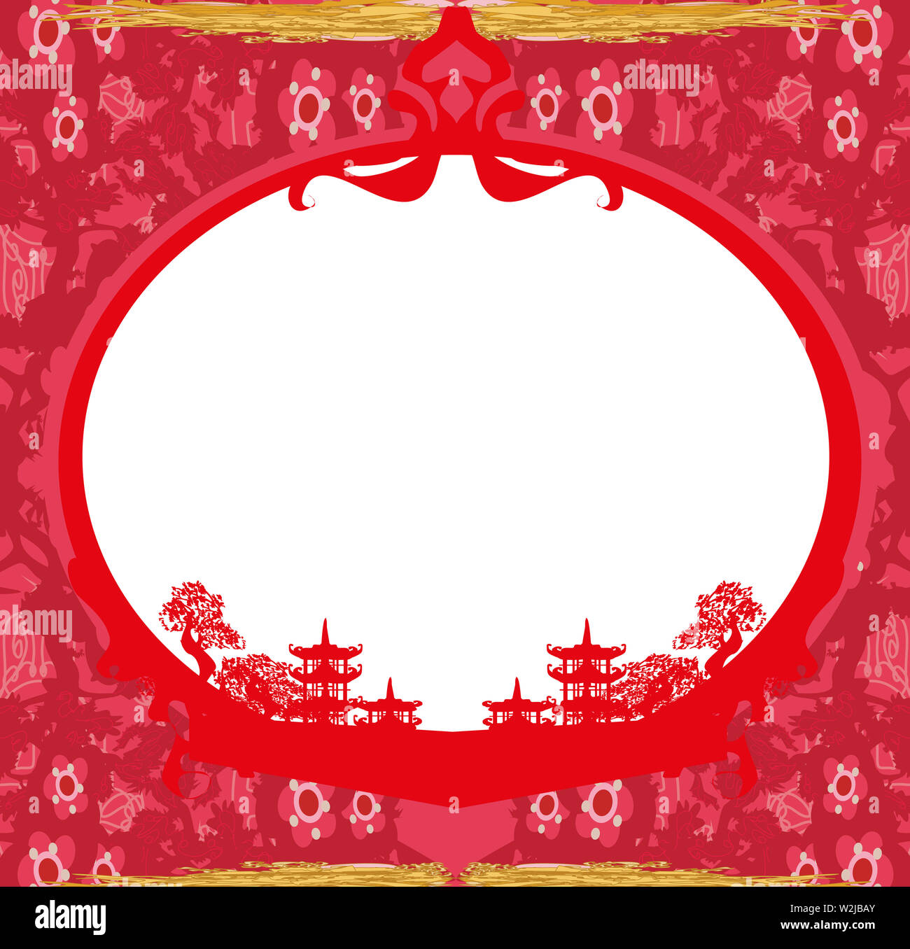 Beautiful landscape japan old building silhouette asian card hi-res ...