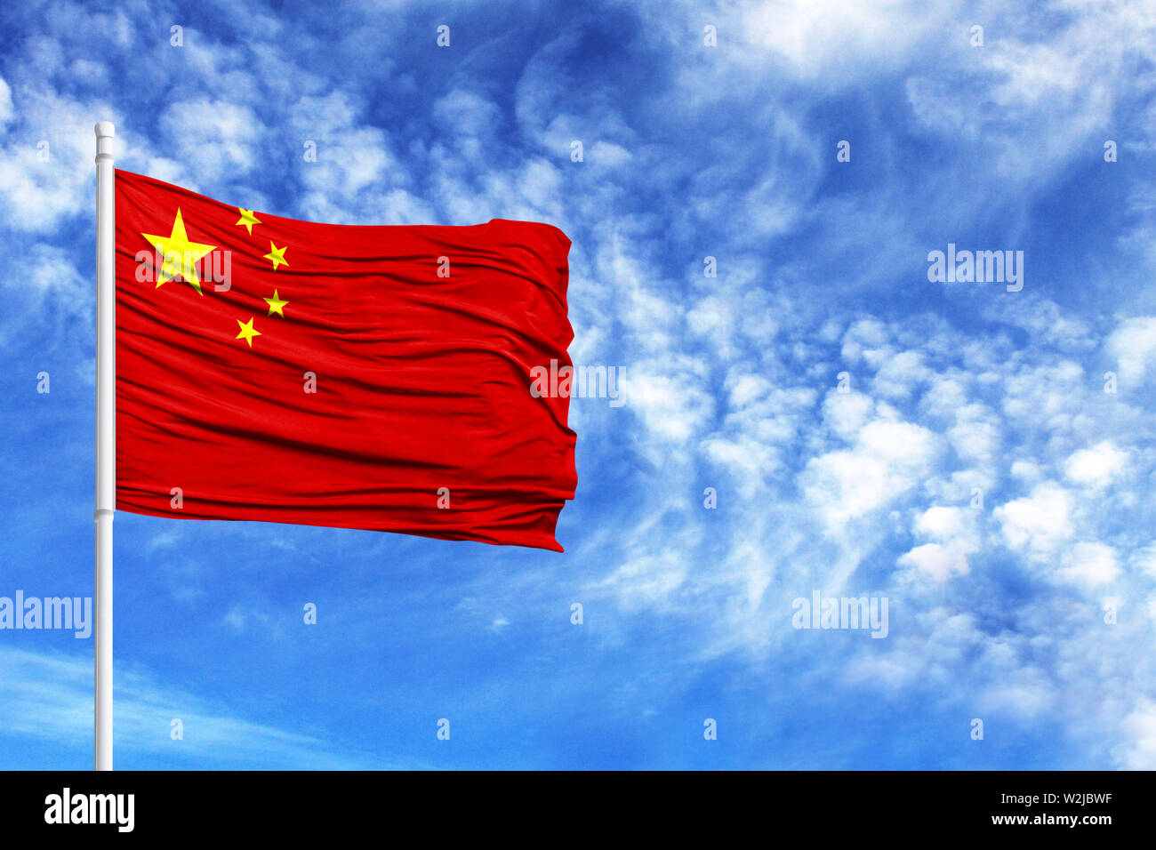 National flag of China on a flagpole in front of blue sky Stock Photo ...