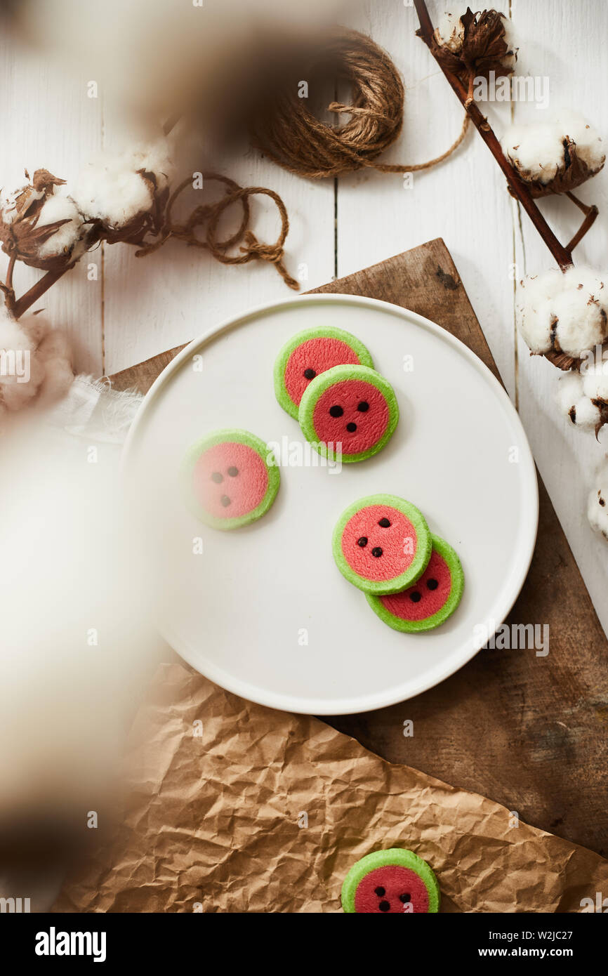 Watermelon slice cookies recipe on background Stock Photo - Alamy