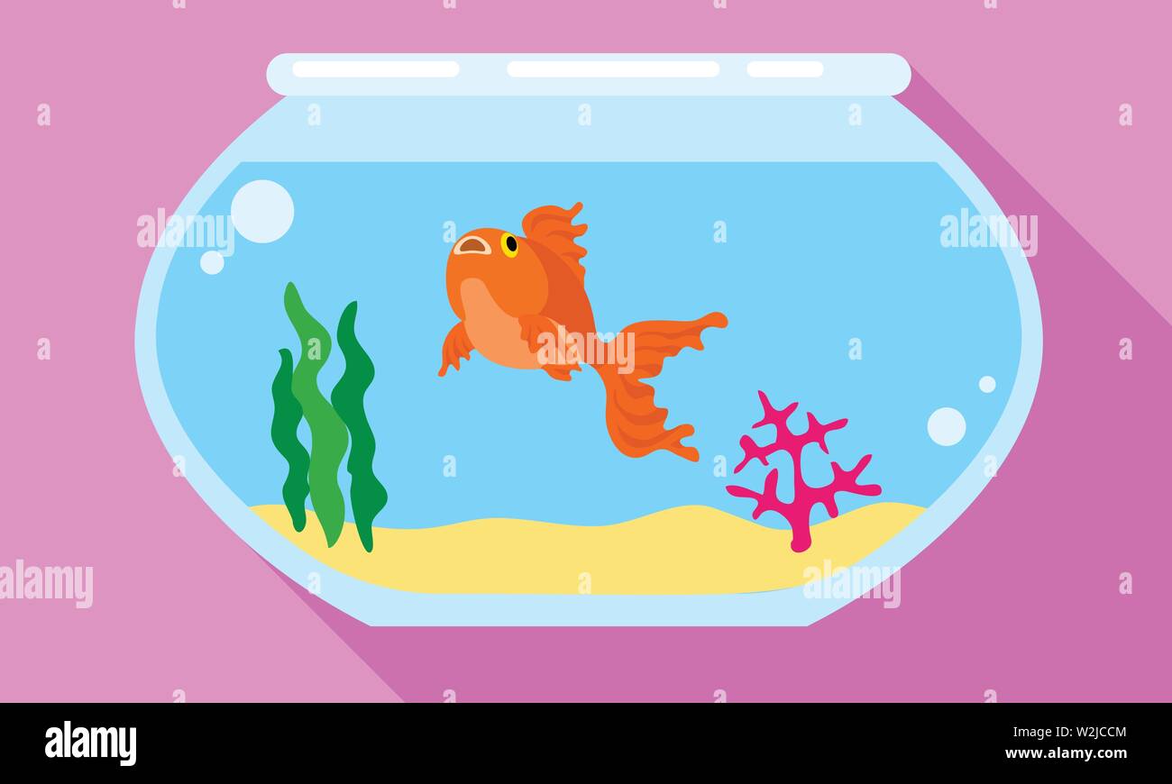 Goldfish in aquarium icon. Flat illustration of goldfish in aquarium ...