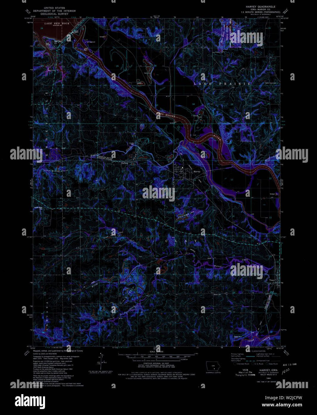 USGS TOPO Map Iowa IA Harvey 174803 1980 24000 Inverted Restoration ...