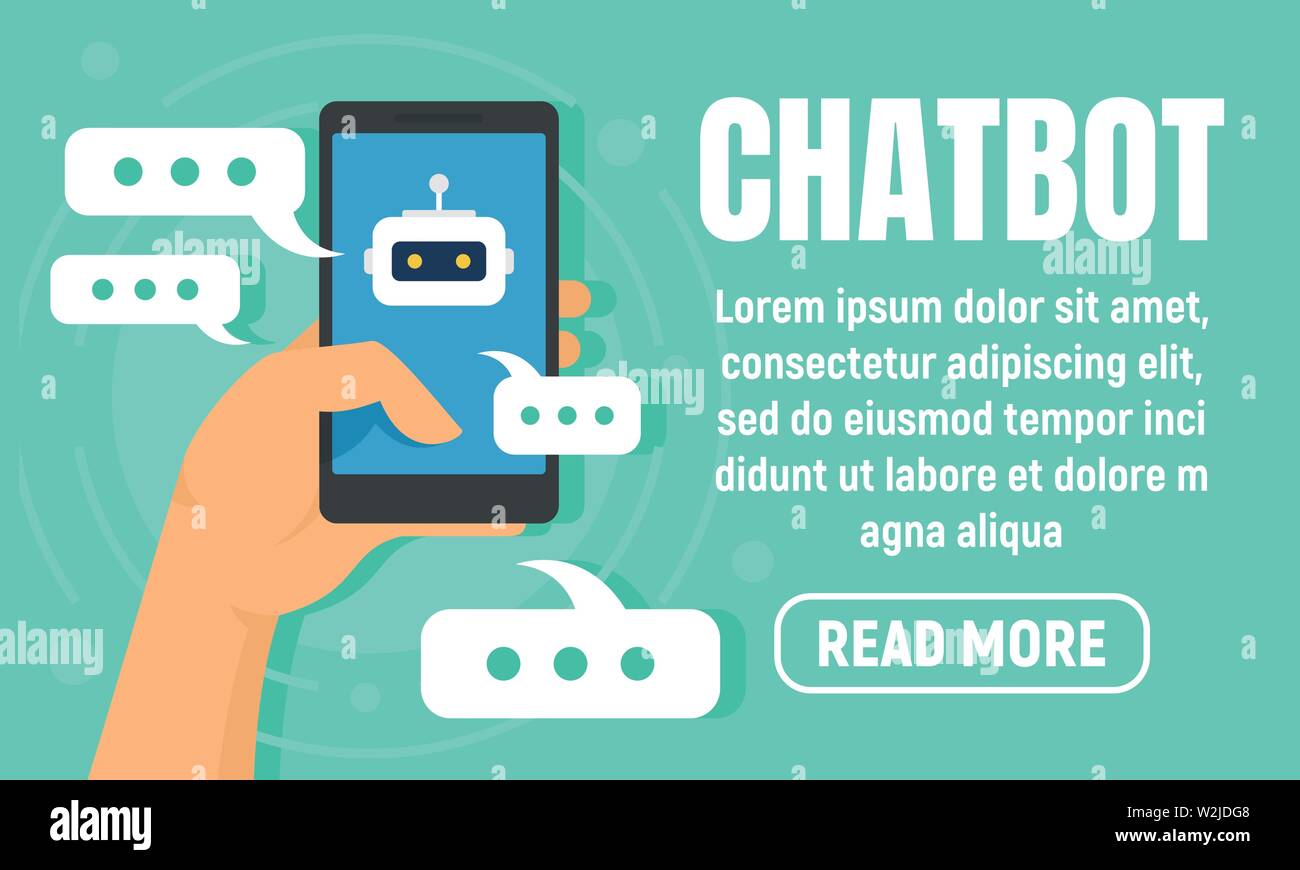 Smartphone chatbot concept banner. Flat illustration of smartphone ...