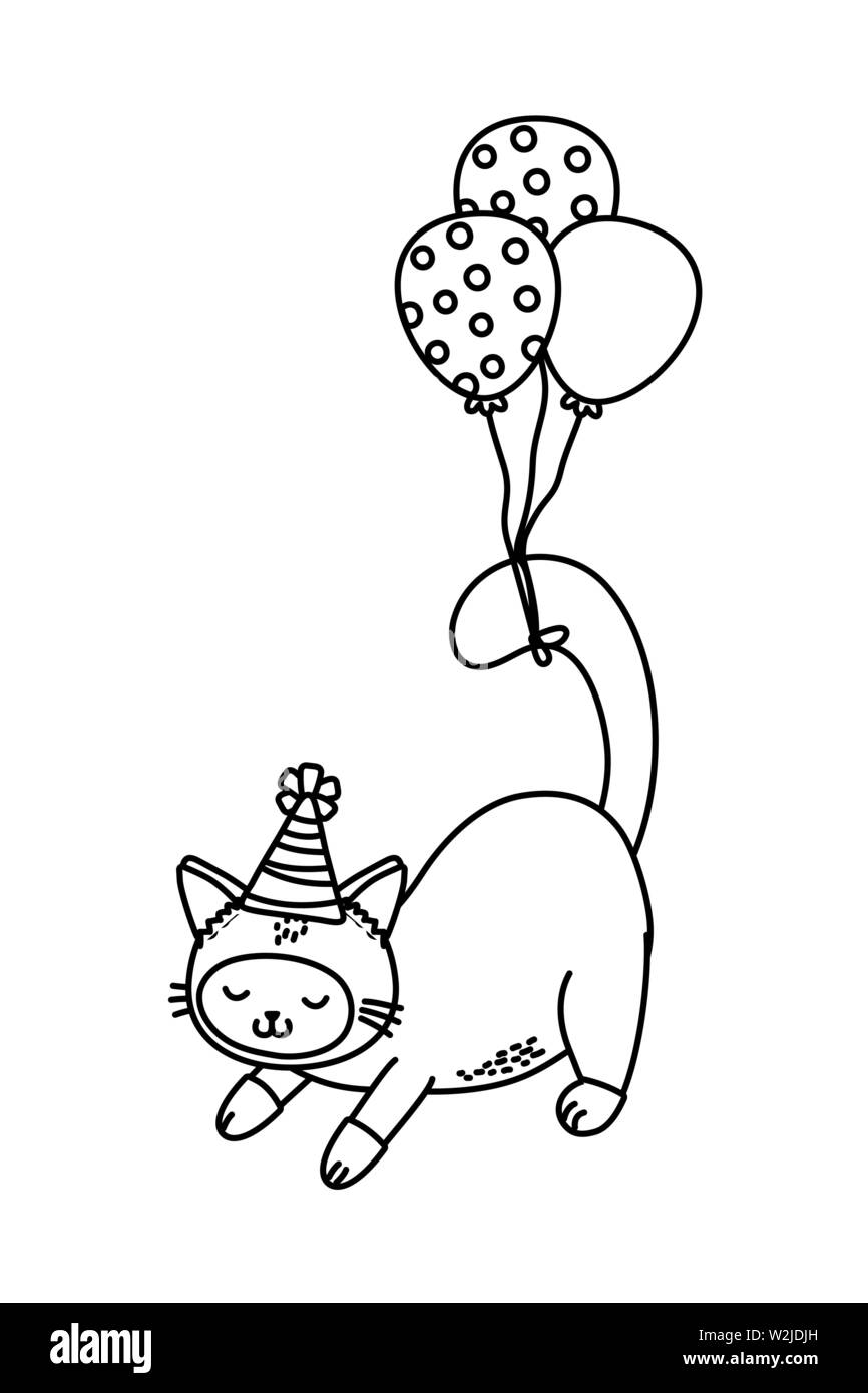 cute pet little animal kitty cat birthday party concept cartoon vector ...