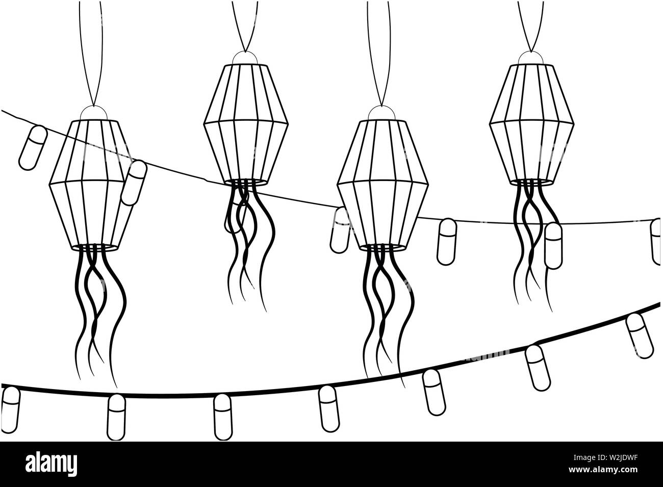 festive party lanterns celebration scene cartoon vector illustration ...