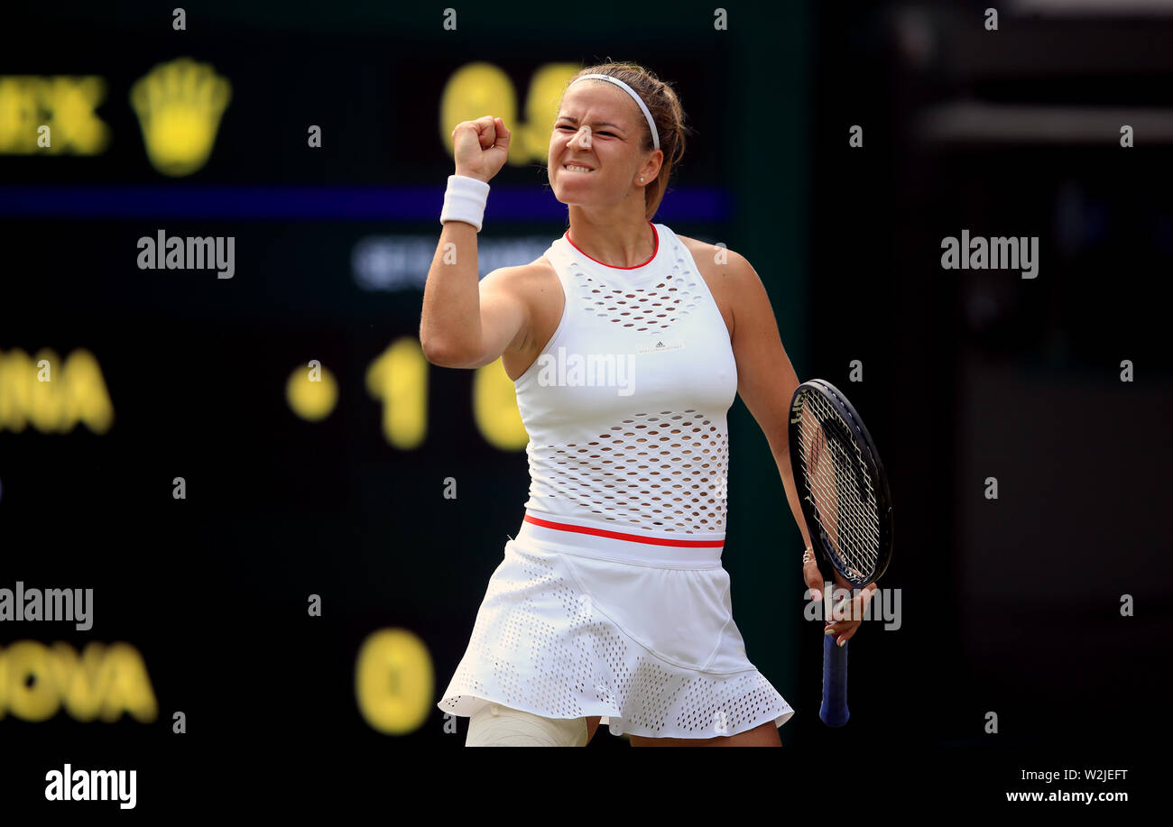 Karolina Muchova celebrates a point during her match on day eight of ...
