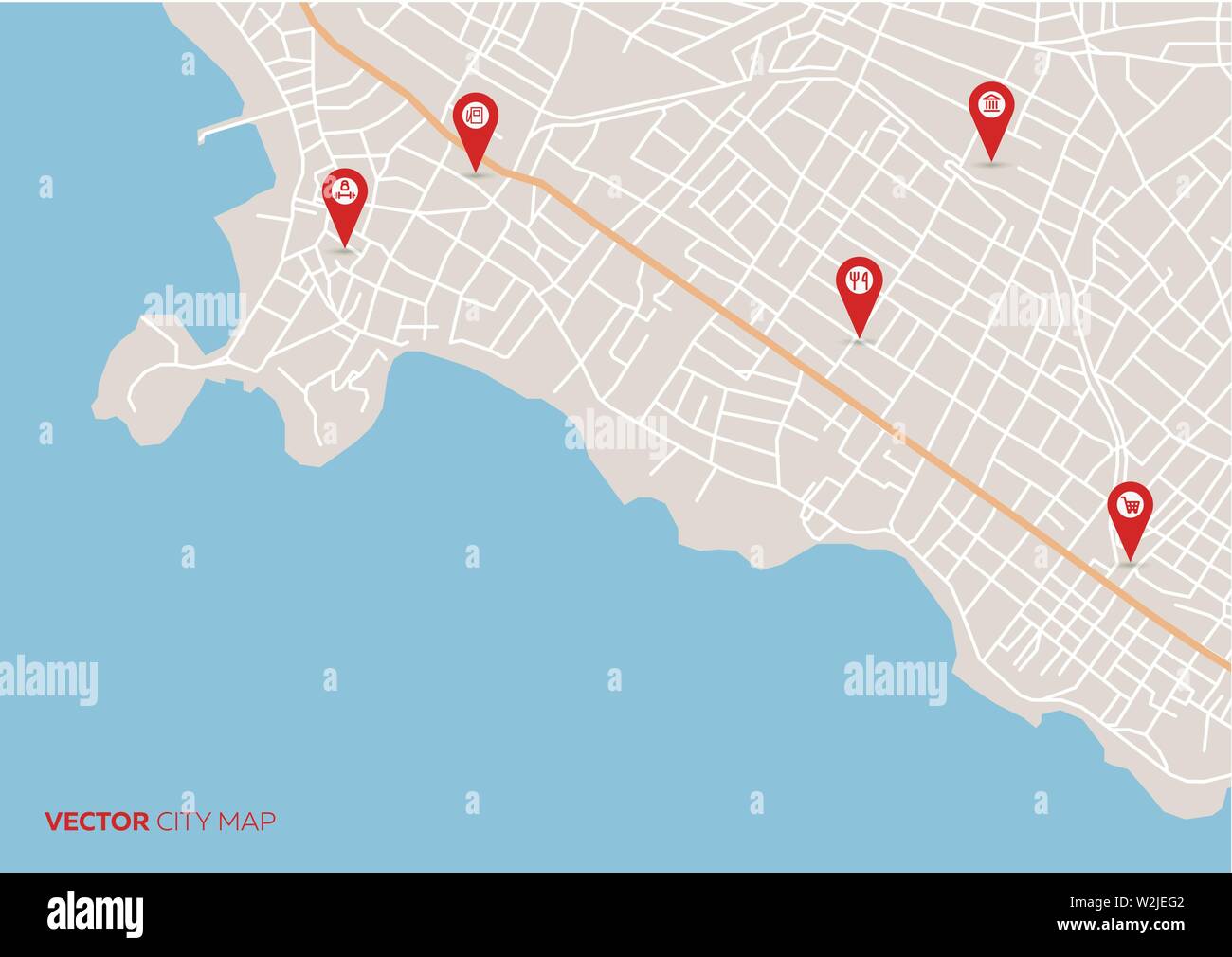 Vector abstract city map with small pointers Stock Vector Image & Art ...