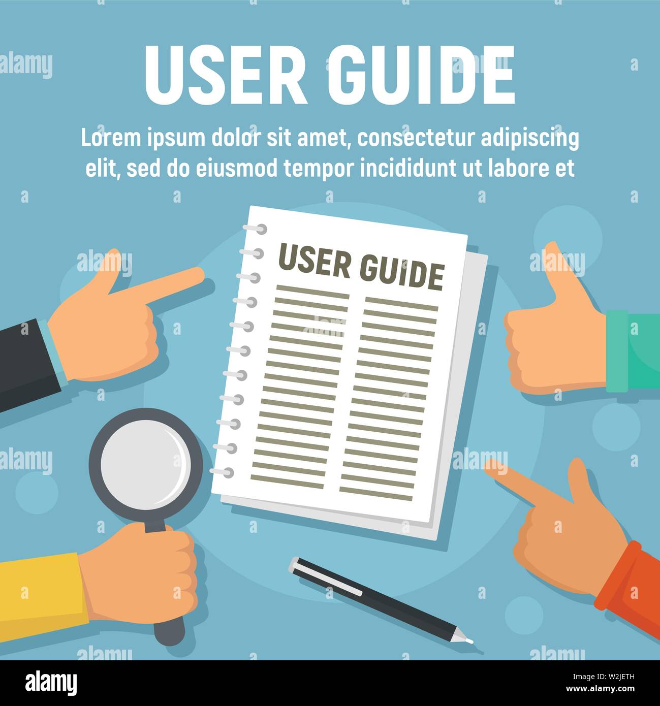 User guide paper concept banner. Flat illustration of user guide paper ...