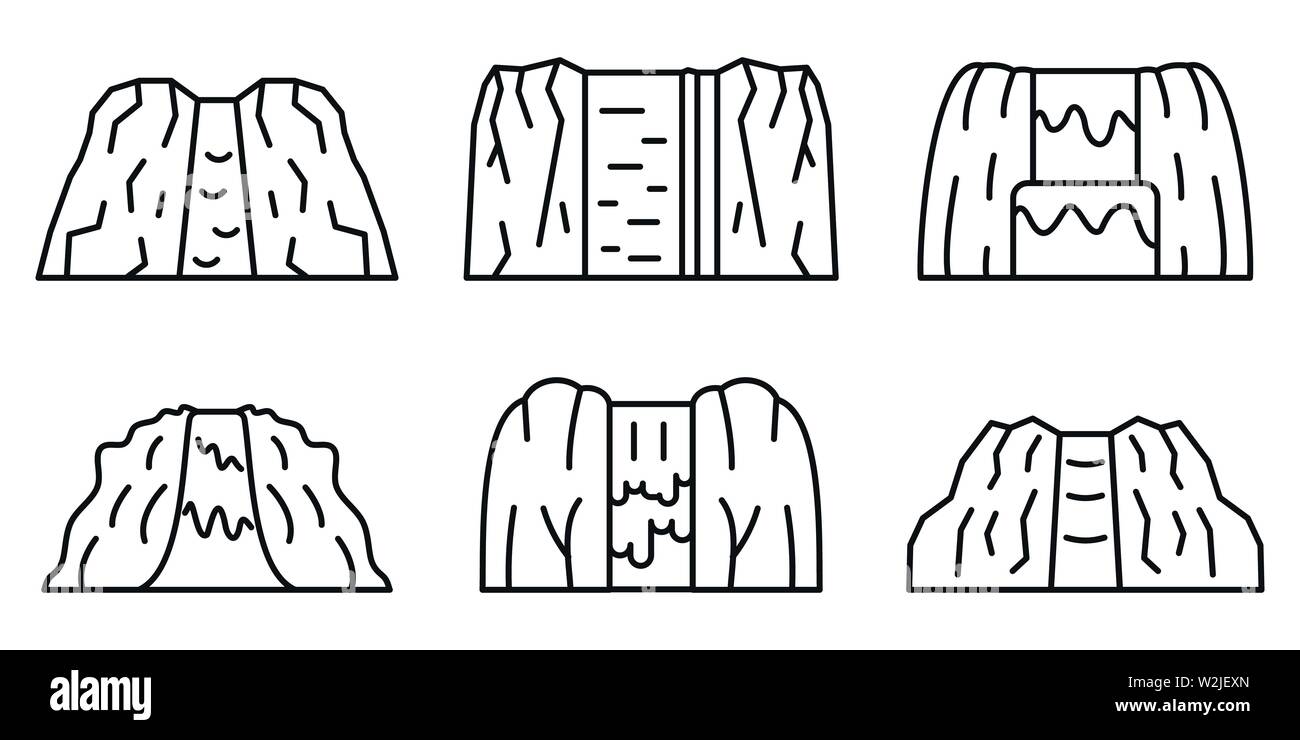Waterfall icons set. Outline set of waterfall vector icons for web ...