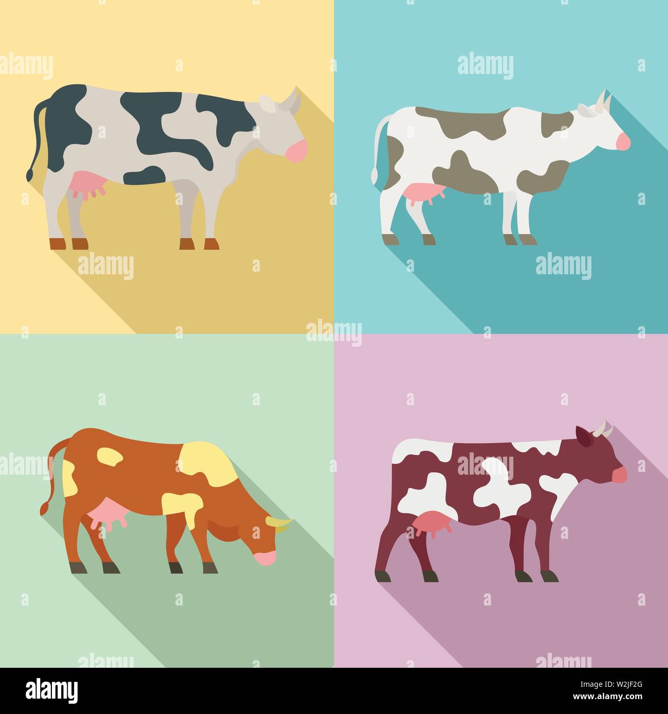 Cow icons set. Flat set of cow vector icons for web design Stock Vector ...