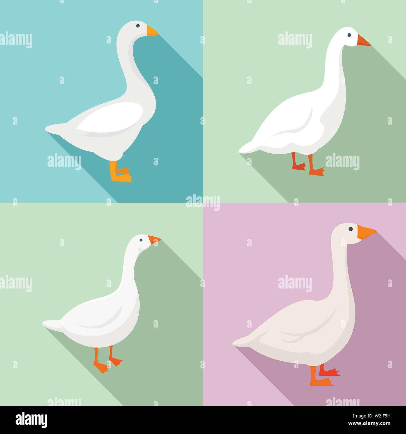 Goose icons set. Flat set of goose vector icons for web design Stock ...