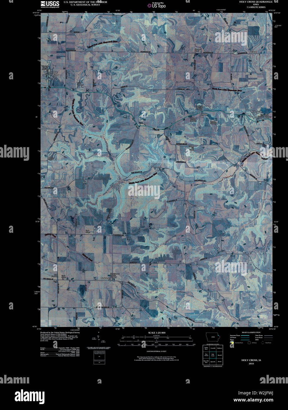 USGS TOPO Map Iowa IA Holy Cross 20100428 TM Inverted Restoration Stock ...