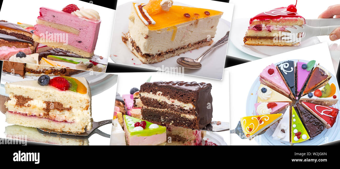 Collage with different pieces of cake in the photo Stock Photo - Alamy