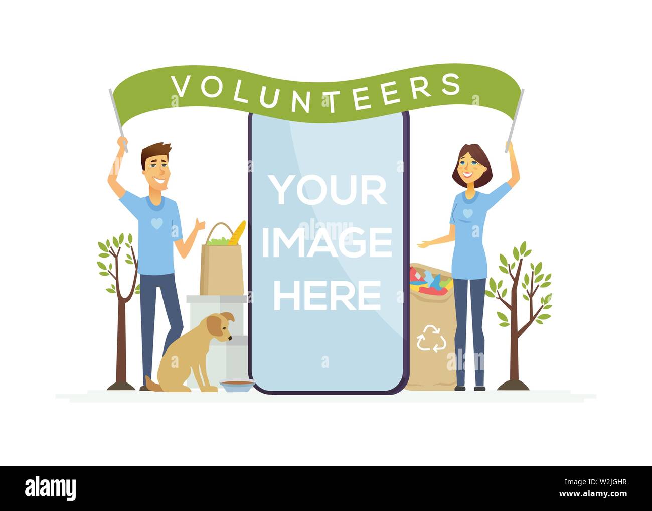 Happy volunteers - cartoon people characters colorful illustration ...