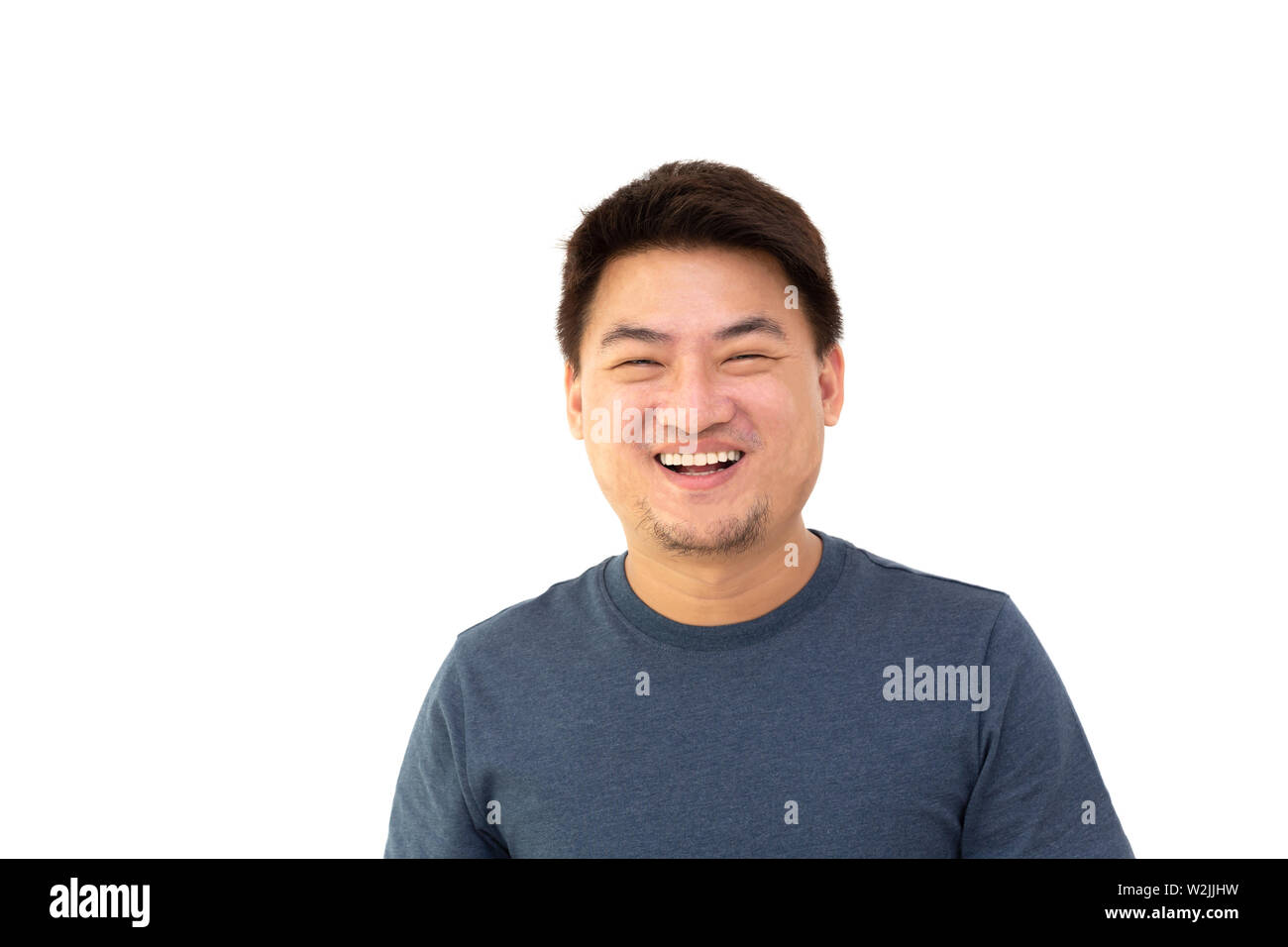 Portrait of Asian man smile on white background, Happiness carefree ...