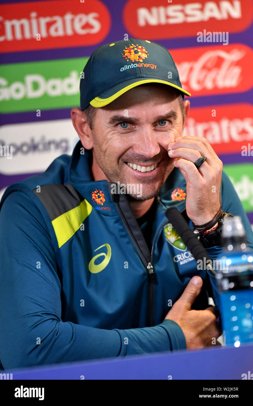 Australia's Justin Langer speaks at a press conference during the nets ...
