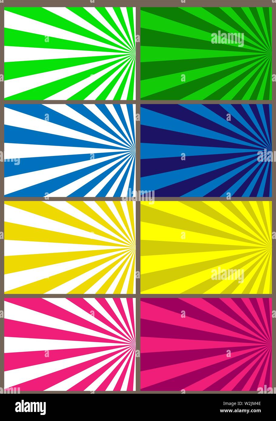 Colored rays radiate from the edge. Set of colorful spiral backgrounds ...