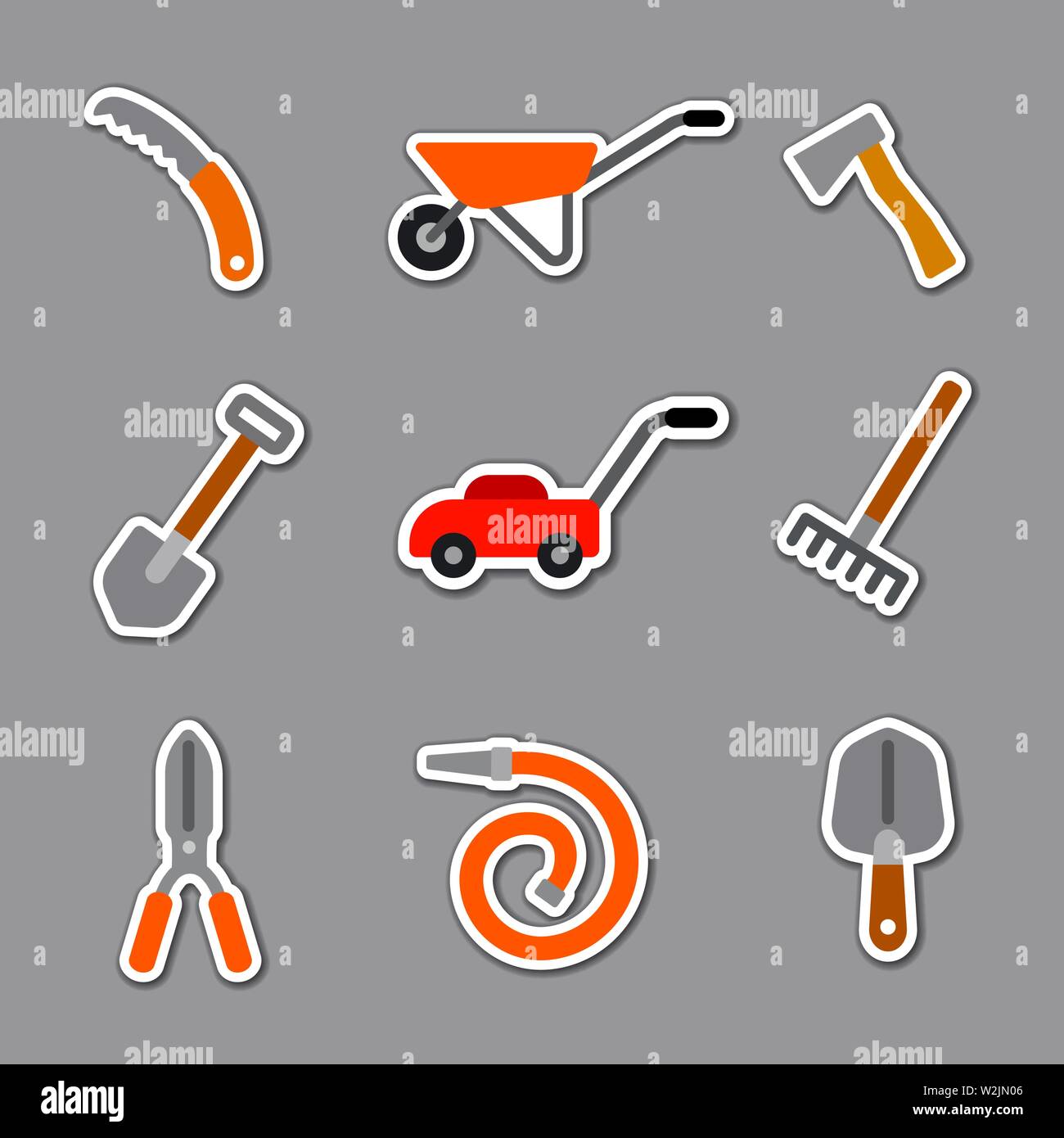 illustration of the garden tools and equipment stickers and badges ...