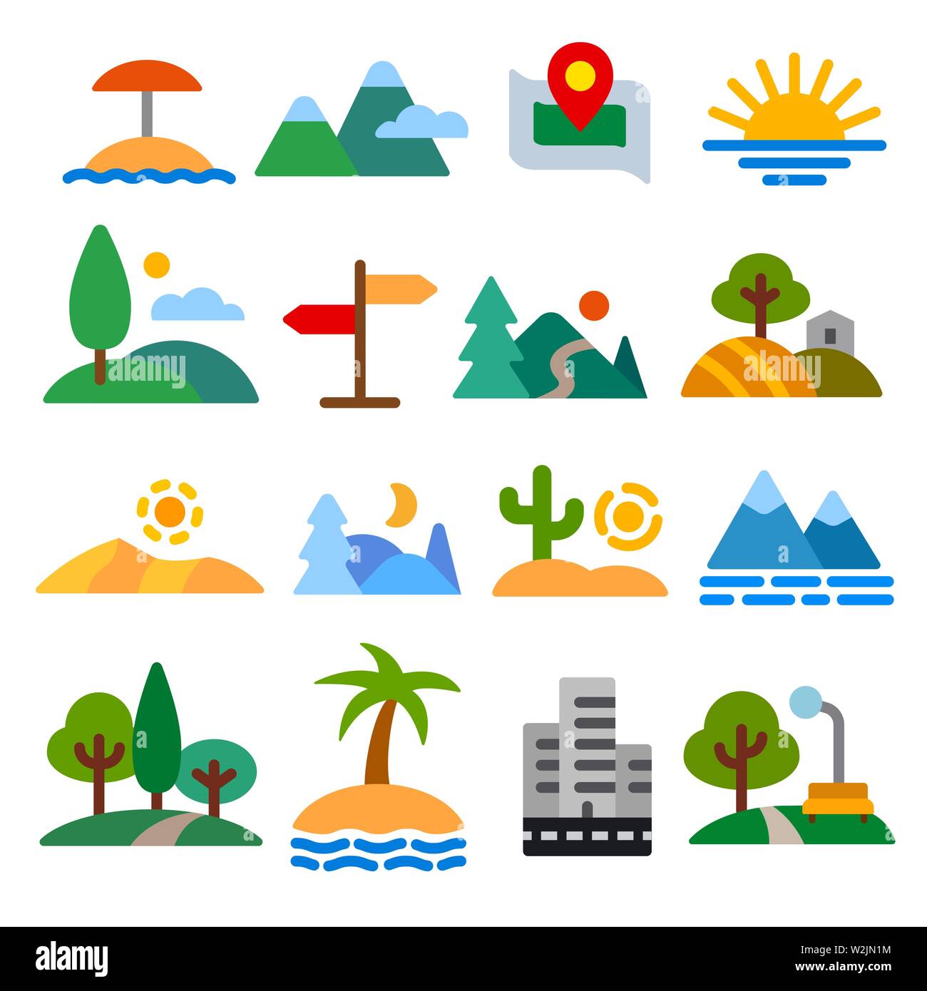 illustration of landscapes and nature icons set Stock Vector Image ...