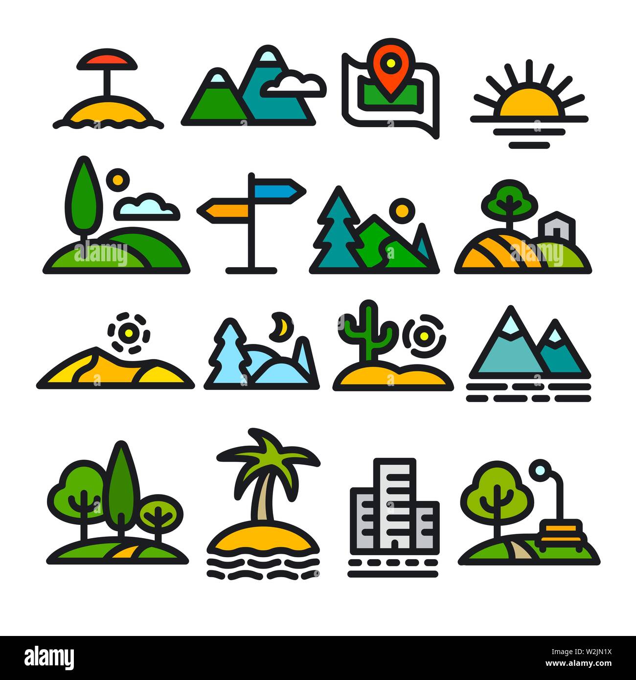 illustration of landscapes and nature icons set Stock Vector Image ...