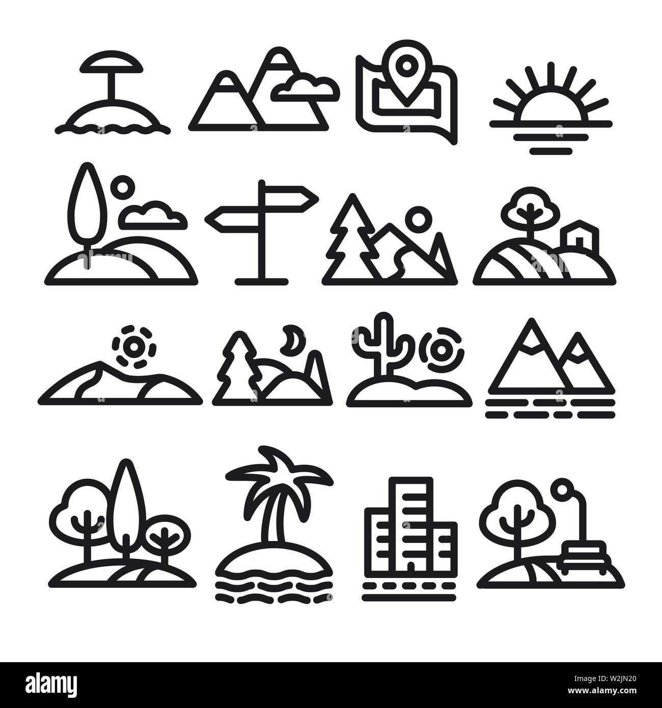 illustration of landscapes and nature icons set Stock Vector Image ...