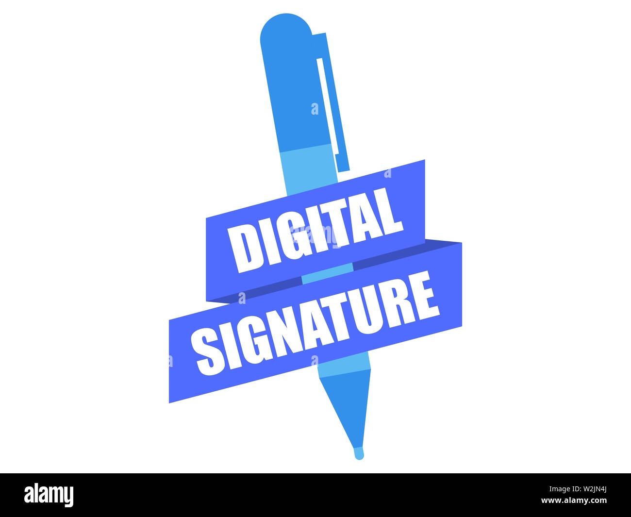 Digital signature. Pen and ribbon isolated on white background. Vector ...