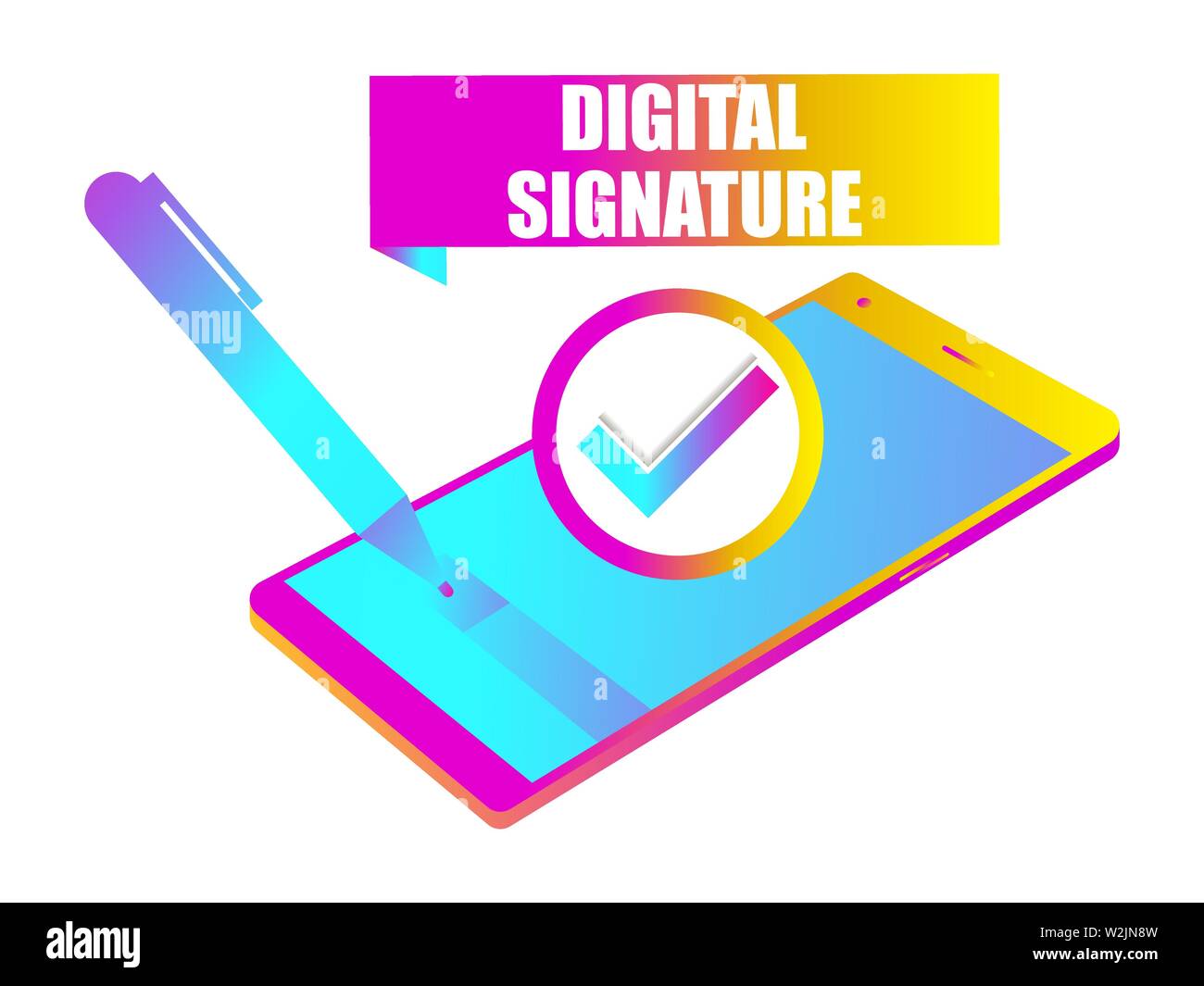 Digital signature. Isometric smartphone on a white background. Colorful ...
