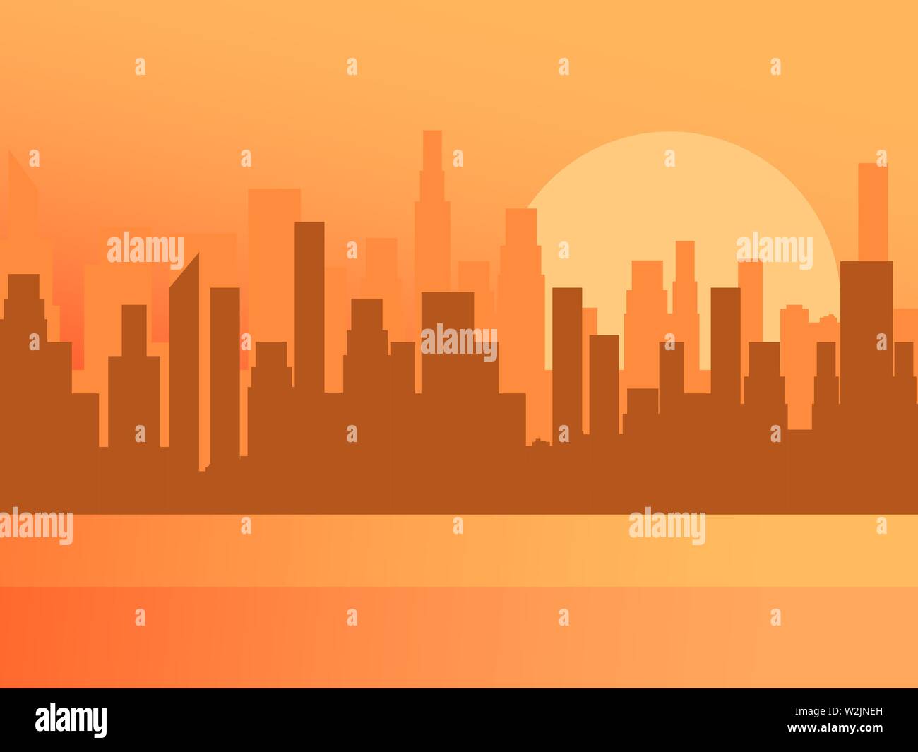 City sunrise. Contour of skyscrapers, panorama of the city. Vector ...